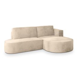 ECKSOFA CORTIO M R-S Creme Velours-Stoff mit Schlaffunktion