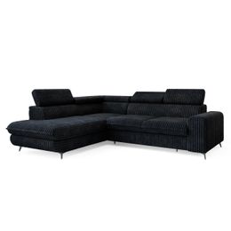 ECKSOFA VELISS Schwarz Kordstoff mit Schlaffunktion