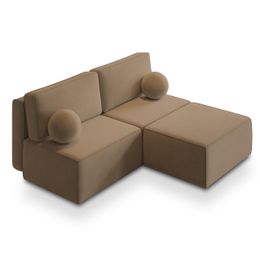 ECKSOFA VARNA M Beige Velours-Stoff mit Schlaffunktion