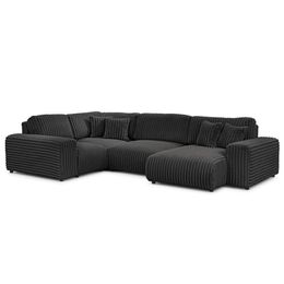 WOHNLANDSCHAFT Mollis Dunkelgrau Pl&uuml;schcord im XXL-Format - Ottomane Rechts