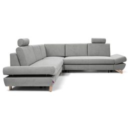ECKSOFA CASA III L-S Grau Pl&uuml;sch-Stoff mit Schlaffunktion