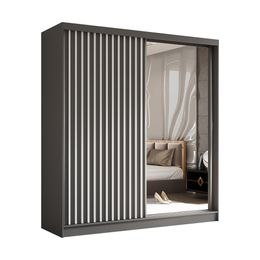 SCHWEBET&Uuml;RENSCHRANK LAMELLO 200/216/61 cm 2-t&uuml;rig mit Spiegel Grau