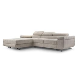 ECKSOFA GIULIO Beige Velours-Stoff mit Schlaffunktion