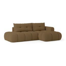 ECKSOFA FLUMA R-S Orange Boucle-Stoff mit Schlaffunktion