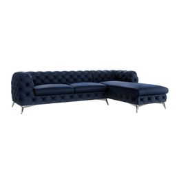 ECKSOFA Chesterfield Laura Marineblau Samt