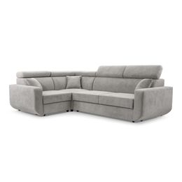 ECKSOFA RENO Grau Pl&uuml;sch-Stoff mit Schlaffunktion