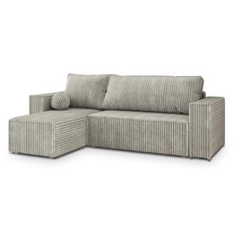 ECKSOFA RAVELO T Hellgrau Kordstoff mit Schlaffunktion