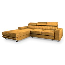 ECKSOFA NOTO L-S Gelb Velours-Stoff mit Schlaffunktion