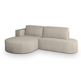 ECKSOFA CORTIO P L-S Creme Kordstoff mit Schlaffunktion