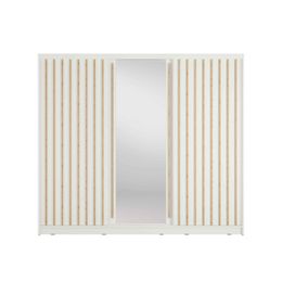 SCHWEBET&Uuml;RENSCHRANK VEYDAR 248/215/62cm 3-t&uuml;rig mit Spiegel Wei&szlig;