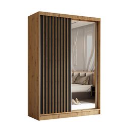 SCHWEBET&Uuml;RENSCHRANK LAMELLO 150/216/61 cm 2-t&uuml;rig mit Spiegel Eiche Artisan