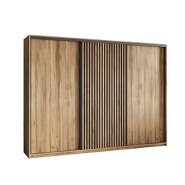 SCHWEBET&Uuml;RENSCHRANK VONTE 270/205/60 cm 3-t&uuml;rig mit Lamellen Eiche Wotan