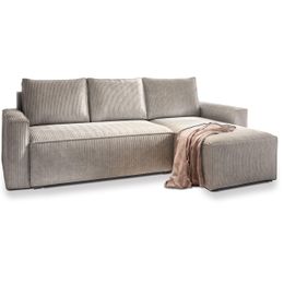 ECKSOFA POTARO Creme Kordstoff mit Schlaffunktion