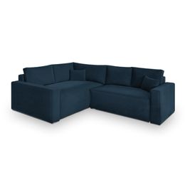 ECKSOFA ERONIS L-S Blau Velours-Stoff mit Schlaffunktion