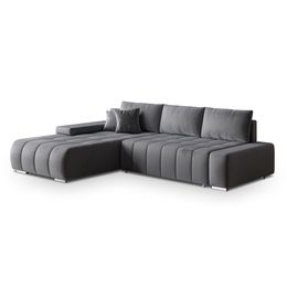 ECKSOFA ALESE L-S Grau Velours-Stoff mit Schlaffunktion