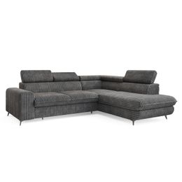ECKSOFA VELISS Grau Kordstoff mit Schlaffunktion