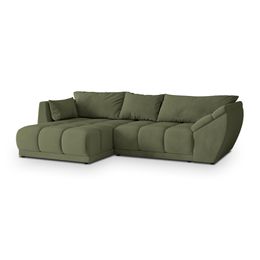 ECKSOFA ORENTI L-S Gr&uuml;n Velours-Stoff mit Schlaffunktion