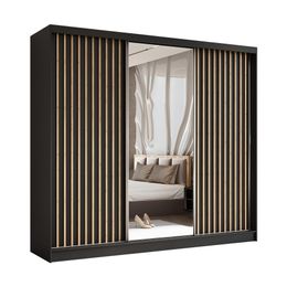SCHWEBET&Uuml;RENSCHRANK LAMELLO 240/216/61 cm 3-t&uuml;rig mit Spiegel Schwarz