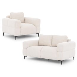 SITZGARNITUR 2+1 Cardea in Bubble-Optik aus weichem Creme Strukturstoff mit hohem Sitzkomfort