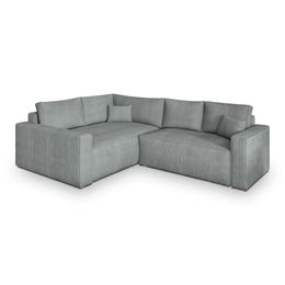 ECKSOFA ERONIS L-S Hellgrau Kordstoff mit Schlaffunktion
