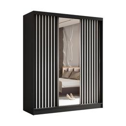 SCHWEBET&Uuml;RENSCHRANK LAMELLO 180/216/61 cm 3-t&uuml;rig mit Spiegel Schwarz