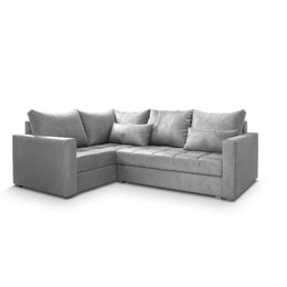 ECKSOFA LIRENO L-S Hellgrau Pl&uuml;sch-Stoff mit Schlaffunktion