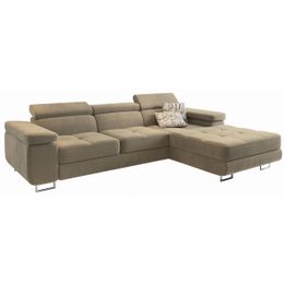 ECKSOFA ELMA R-S Creme Velours-Stoff mit Schlaffunktion