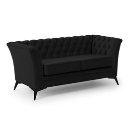 CHESTERFIELD-SOFA 2-sitzer Whitby Schwarz Samt mit schwarzen F&uuml;&szlig;en