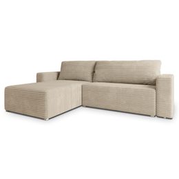 ECKSOFA CALTI T Creme Kordstoff mit Schlaffunktion