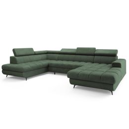 WOHNLANDSCHAFT CORENO Gr&uuml;n Boucle-Stoff mit Schlaffunktion
