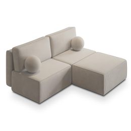 ECKSOFA VARNA P Creme Kordstoff mit Schlaffunktion