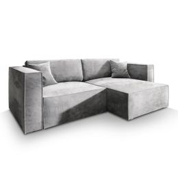 ECKSOFA NERIO M Hellgrau Velours-Stoff mit Schlaffunktion