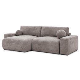 ECKSOFA Puffy mit Schlaffunktion und Bettkasten - besonders weich und puffig aus Taupe Chenille-Stoff - Ottomane links