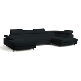 WOHNLANDSCHAFT RUBANO R-S Schwarz Boucle-Stoff mit Schlaffunktion
