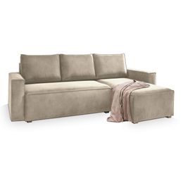 ECKSOFA SILES Creme Velours-Stoff mit Schlaffunktion