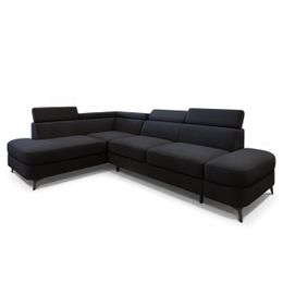 ECKSOFA AVISE MV L-S Schwarz Velours-Stoff mit Schlaffunktion