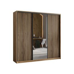 SCHWEBET&Uuml;RENSCHRANK ORRA 180/205/60 cm 3-t&uuml;rig mit Spiegel und Lamellen Eiche Wotan