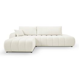 ECKSOFA GIOIA L-S Creme Boucle-Stoff mit Schlaffunktion