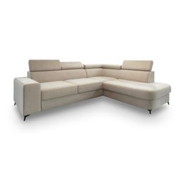 ECKSOFA ALVORO R-S Creme Velours-Stoff mit Schlaffunktion