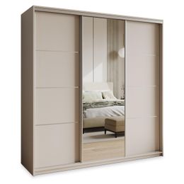 SCHWEBET&Uuml;RENSCHRANK VARO 200/205/60 cm 3-t&uuml;rig mit Spiegel Kaschmir