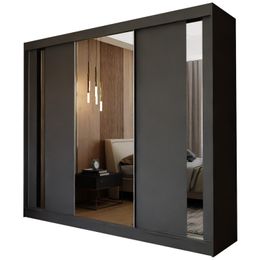 SCHWEBET&Uuml;RENSCHRANK GRAZIA 240/216/61 cm 3-t&uuml;rig mit Spiegel Grau