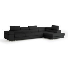 ECKSOFA VICENTE Schwarz Boucle-Stoff mit Schlaffunktion