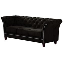 CHESTERFIELD-SOFA 3-Sitzer Fusion Schwarz Samt