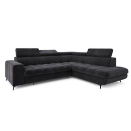 ECKSOFA MORIVA R-S Schwarz Velours-Stoff mit Schlaffunktion