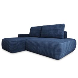 ECKSOFA AVINI T L-S Blau Kordstoff mit Schlaffunktion