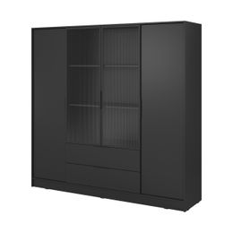 DREHT&Uuml;RENSCHRANK CATERINA 206/200/51 cm 4-t&uuml;rig Schwarz