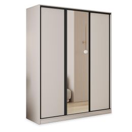 SCHWEBET&Uuml;RENSCHRANK TARI 150/205/58 cm 3-t&uuml;rig mit Spiegel und Schubladen Kaschmir