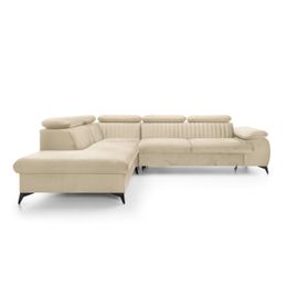 ECKSOFA FIORE Creme Velours-Stoff mit Schlaffunktion