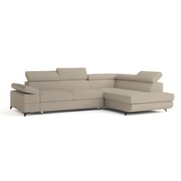 ECKSOFA FAVIEN R-S Beige Boucle-Stoff mit Schlaffunktion