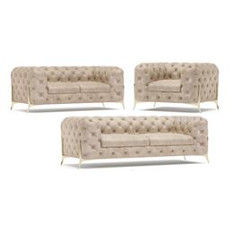 SITZGARNITUR 3+2+1 Chesterfield Vertex Beige Samt
